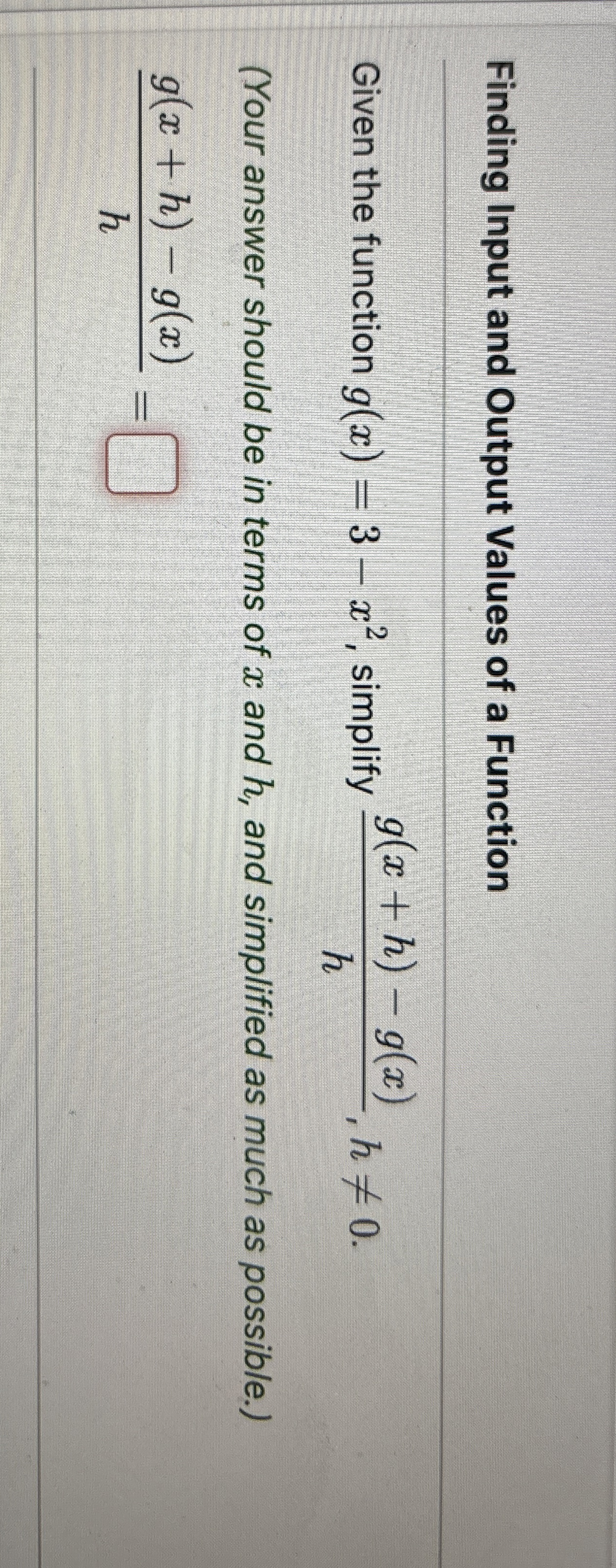 Finding Input and Output Values of a FunctionGiven | Chegg.com