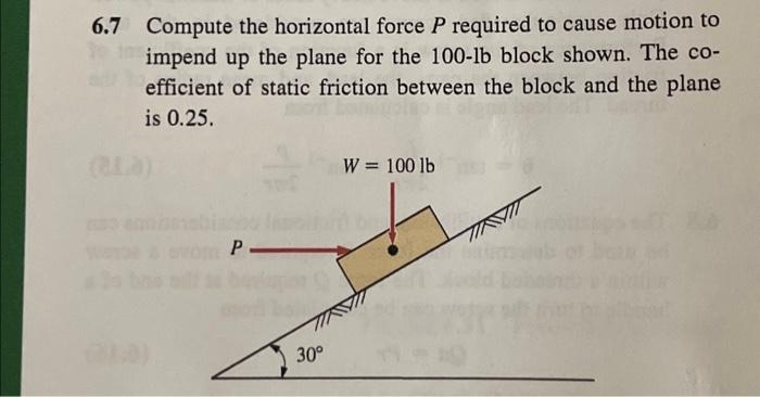 Solved 7 Compute the horizontal force P required to cause | Chegg.com