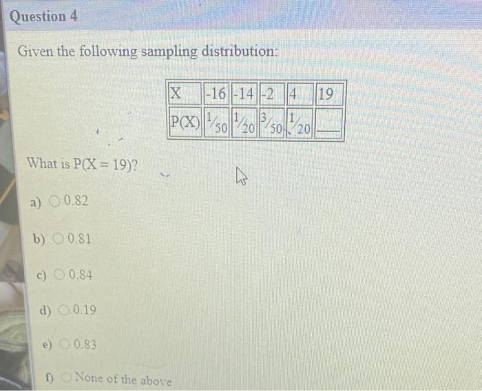 Solved Given the following sampling distribution: What is | Chegg.com