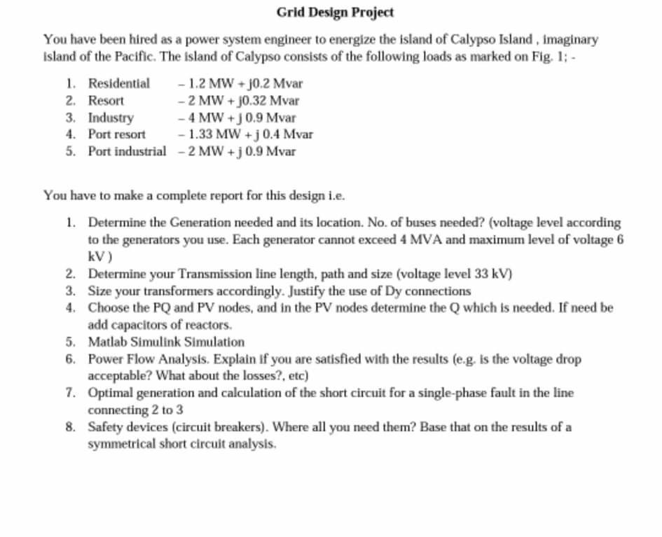 Grid Design Project You have been hired as a power | Chegg.com