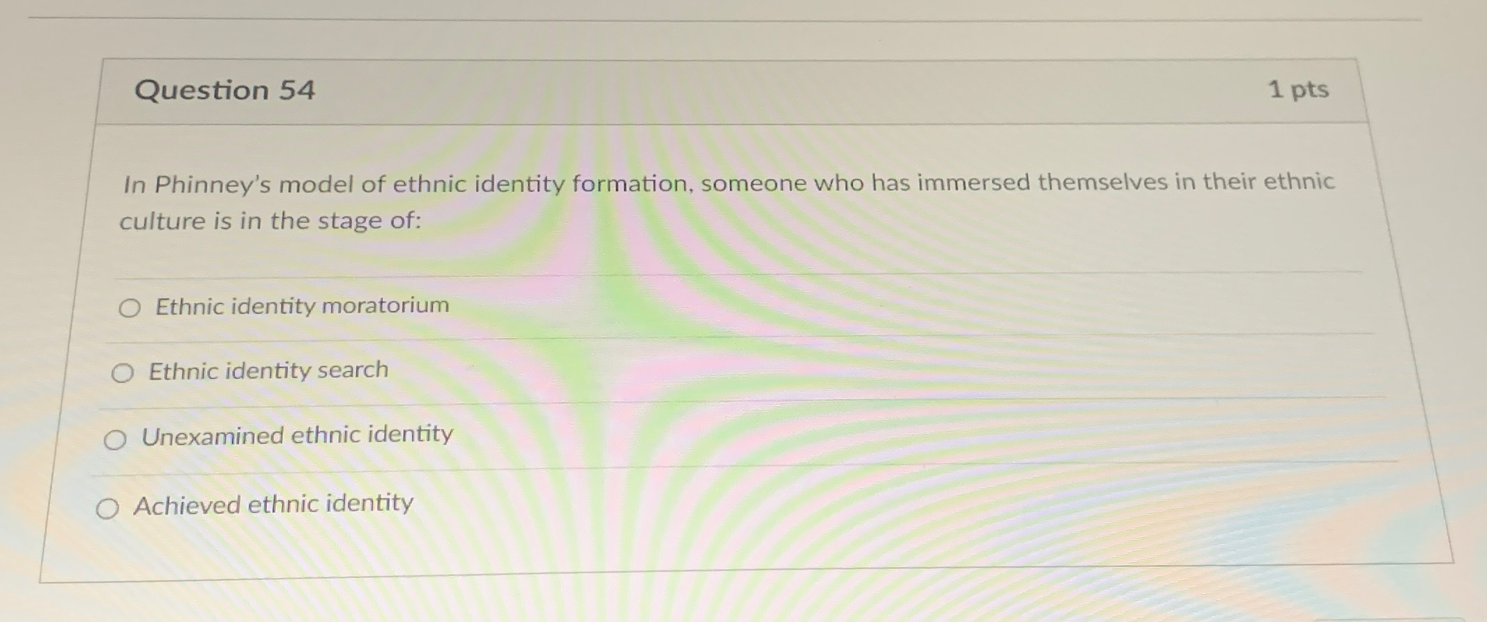 Solved Question 541 ﻿ptsIn Phinney's model of ethnic | Chegg.com