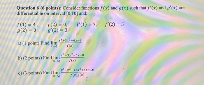 Solved Question 6 (6 points): Consider functions f(x) and | Chegg.com