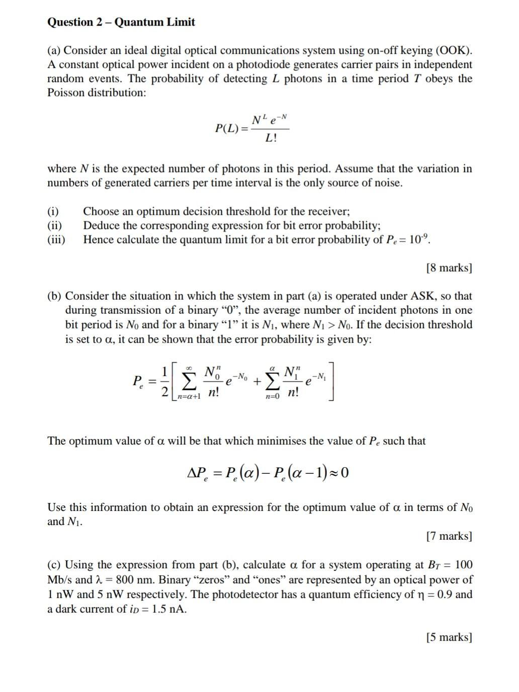 Question 2-Quantum Limit (a) Consider an ideal | Chegg.com