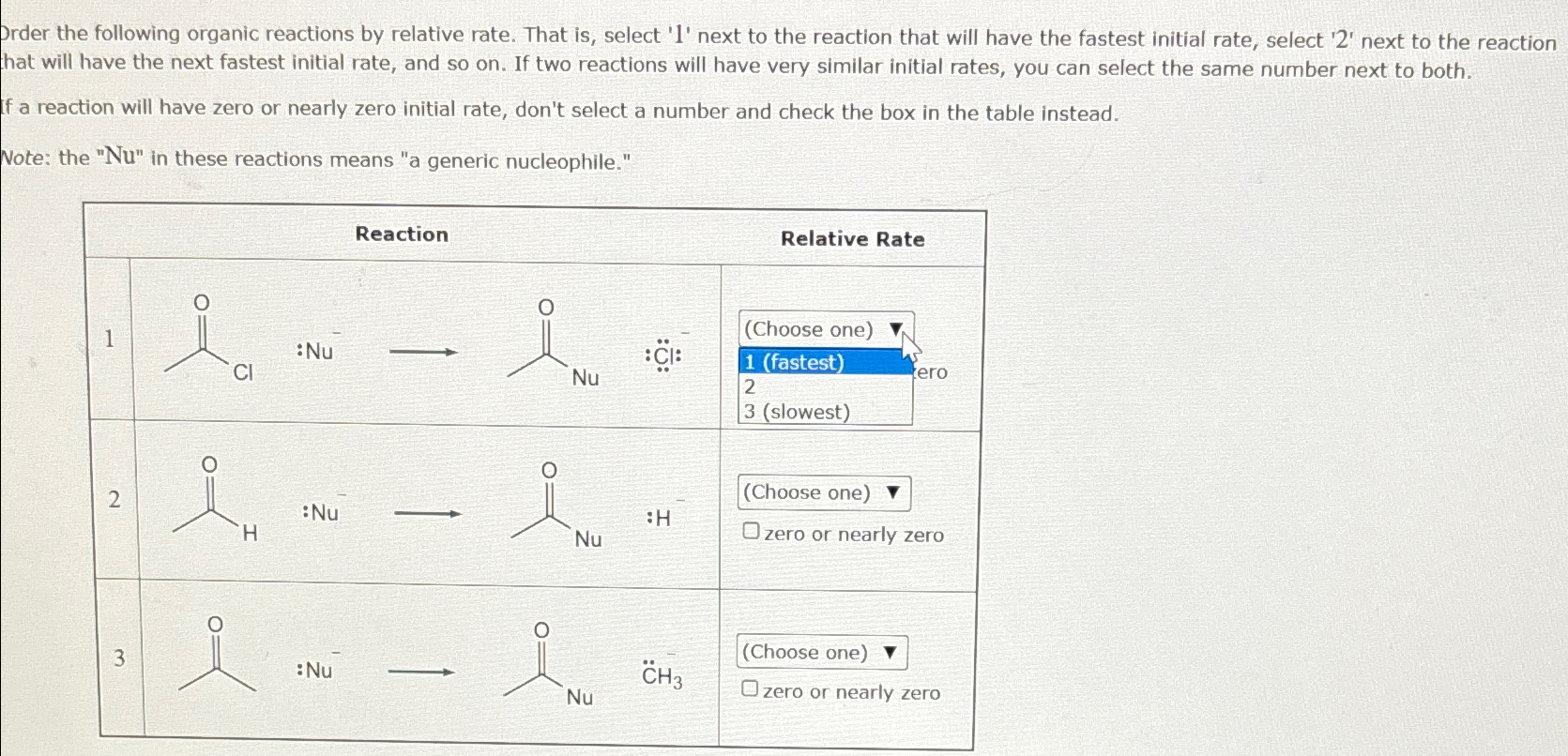 Solved Drder the following organic reactions by relative | Chegg.com