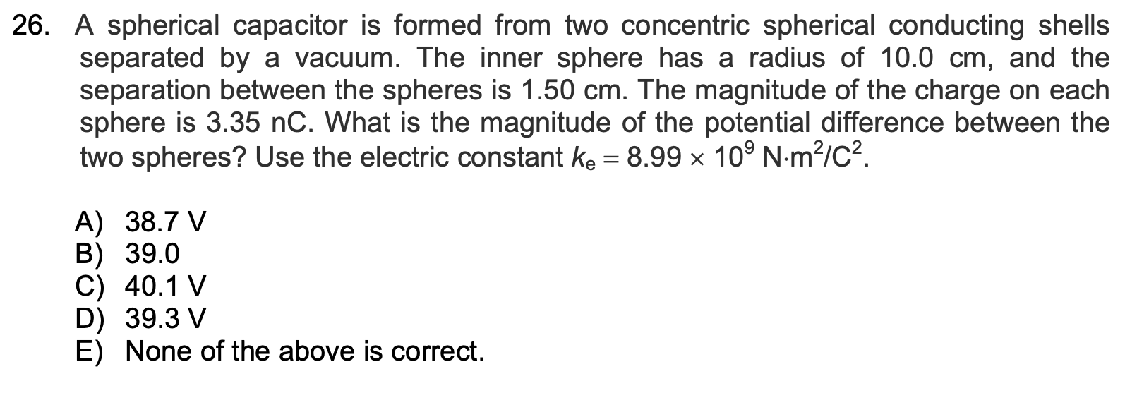 Solved A spherical capacitor is formed from two concentric | Chegg.com