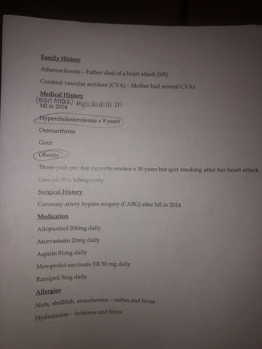 Solved History of Present Illness H.J. presented to the | Chegg.com