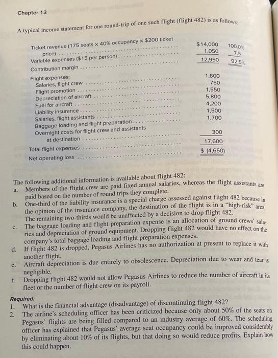 Solved PROBLEM 13-21 Dropping or Retaining a Flight LO13-2 | Chegg.com