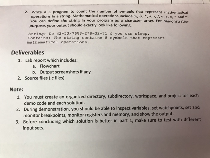 Solved 2. Write a C program to count the number of symbols | Chegg.com