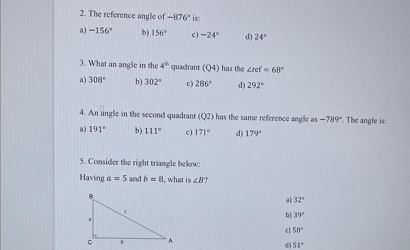 Solved The reference angle of -876° | Chegg.com