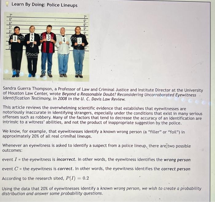 Solved Learn By Doing: Police Lineups Sandra Guerra | Chegg.com