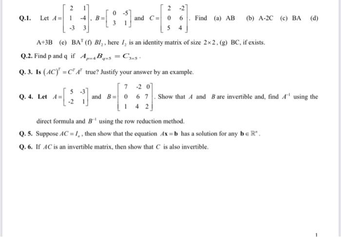 Solved 0-5] -414001 {} and 3 A+3B (e) BA¹ (f) BI₂, here I, | Chegg.com