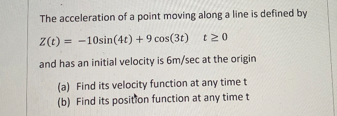 Solved The acceleration of a point moving along a line is | Chegg.com