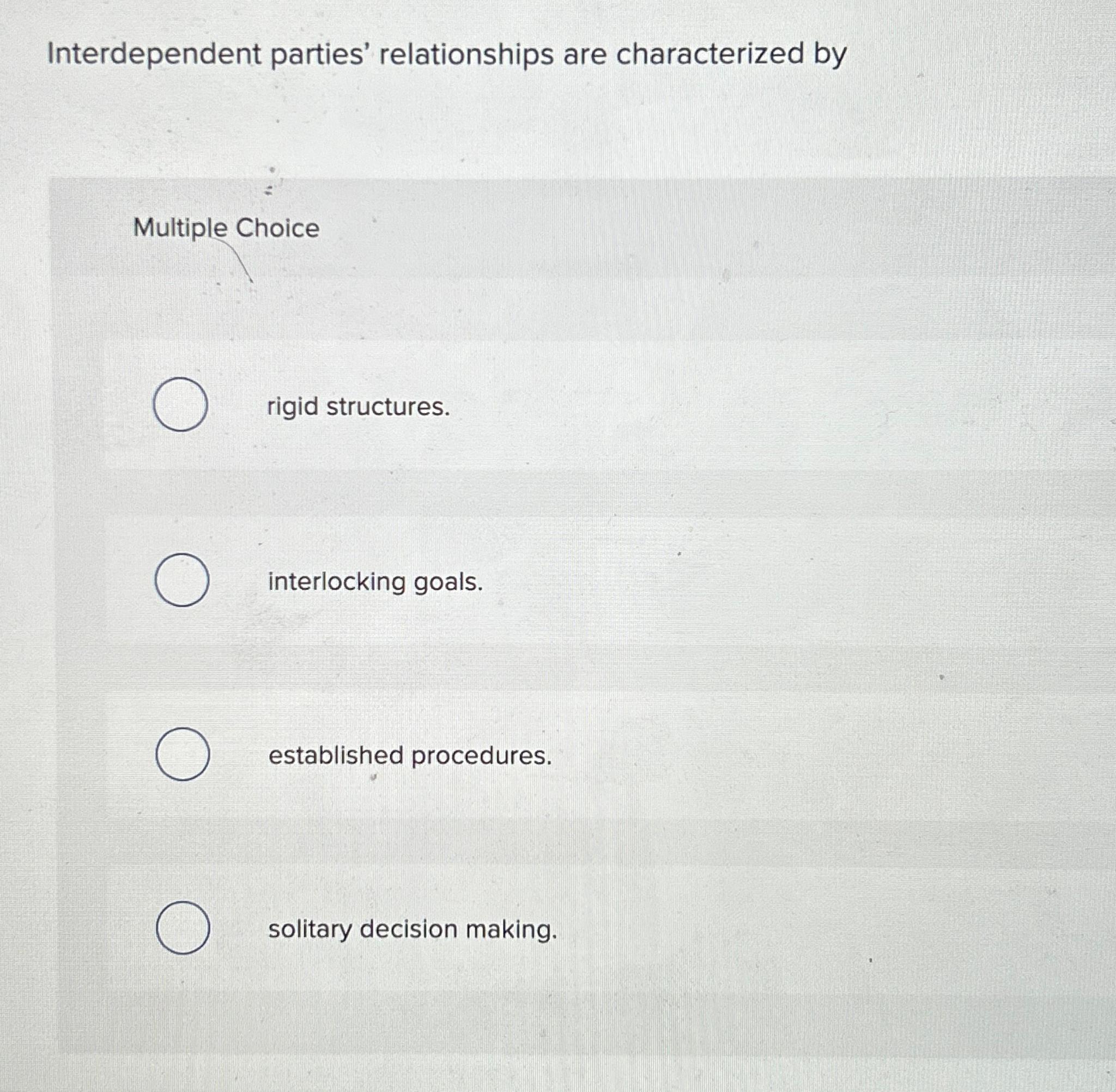 Solved Interdependent parties' relationships are | Chegg.com