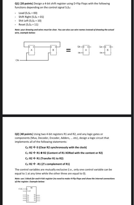 Solved Q1) [20 points) Design a 4-bit shift register using | Chegg.com