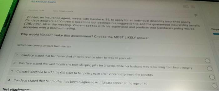 Solved Vincent, an iminurance agent. meets with Candace, 35, | Chegg.com