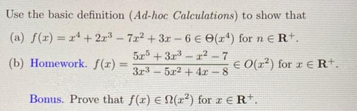 Solved Use the basic definition (Ad-hoc Calculations) to | Chegg.com