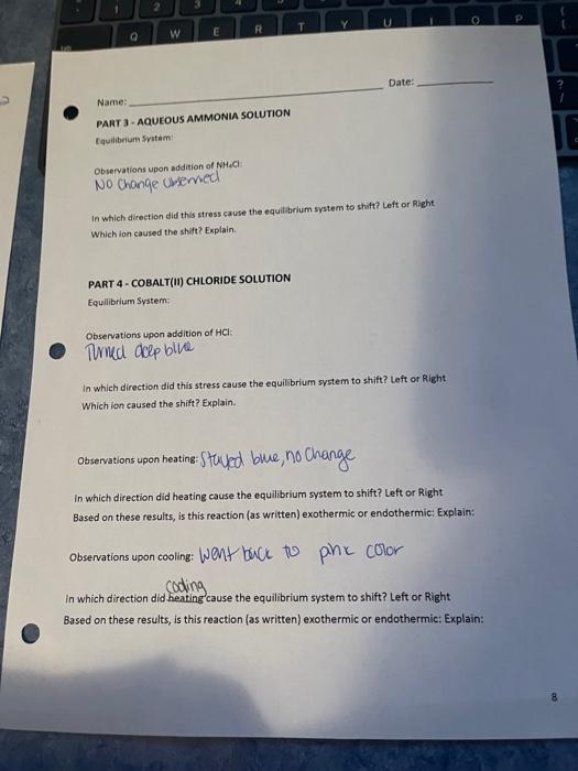 Solved LAB REPORT: LE CHÂTELIER'S PRINCIPLE PART 1 - | Chegg.com