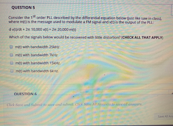 Solved QUESTION 5 Consider the 1st order PLL described by | Chegg.com