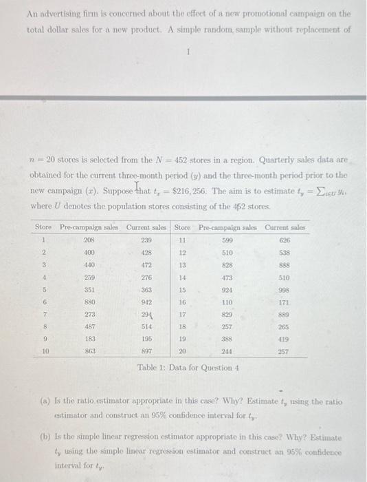Solved a) what is the ratio estimator. b) why? c) estimate | Chegg.com
