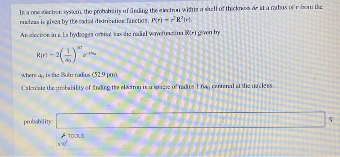Solved In a one electron system, the probability of finding | Chegg.com