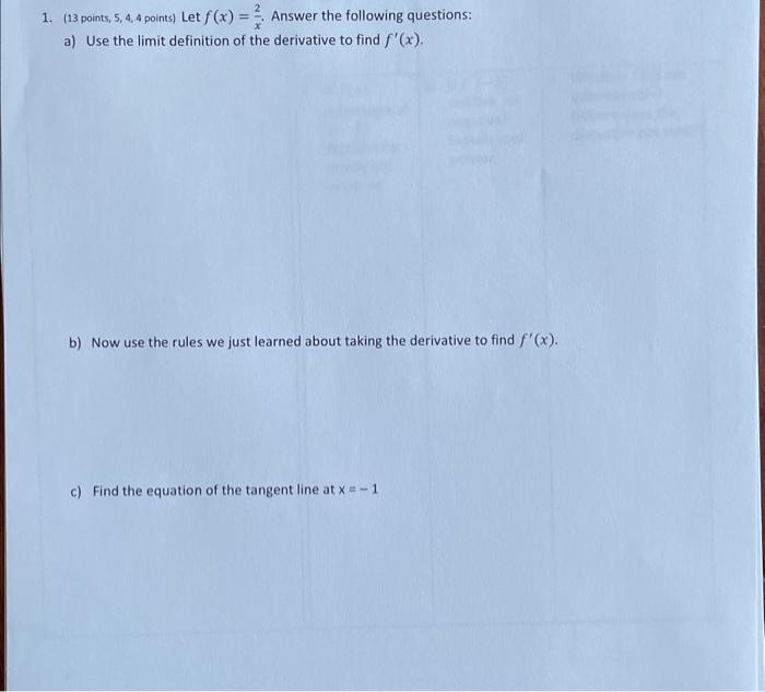 Solved 1. (13 points, 5,4,4 points) Let f(x)=x2. Answer the | Chegg.com