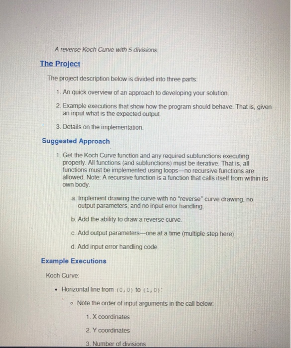 write a script to create a Koch curve. done in matlab | Chegg.com