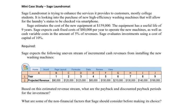 Solved Mini Case Study - Sage Laundromat Sage Laundromat is | Chegg.com