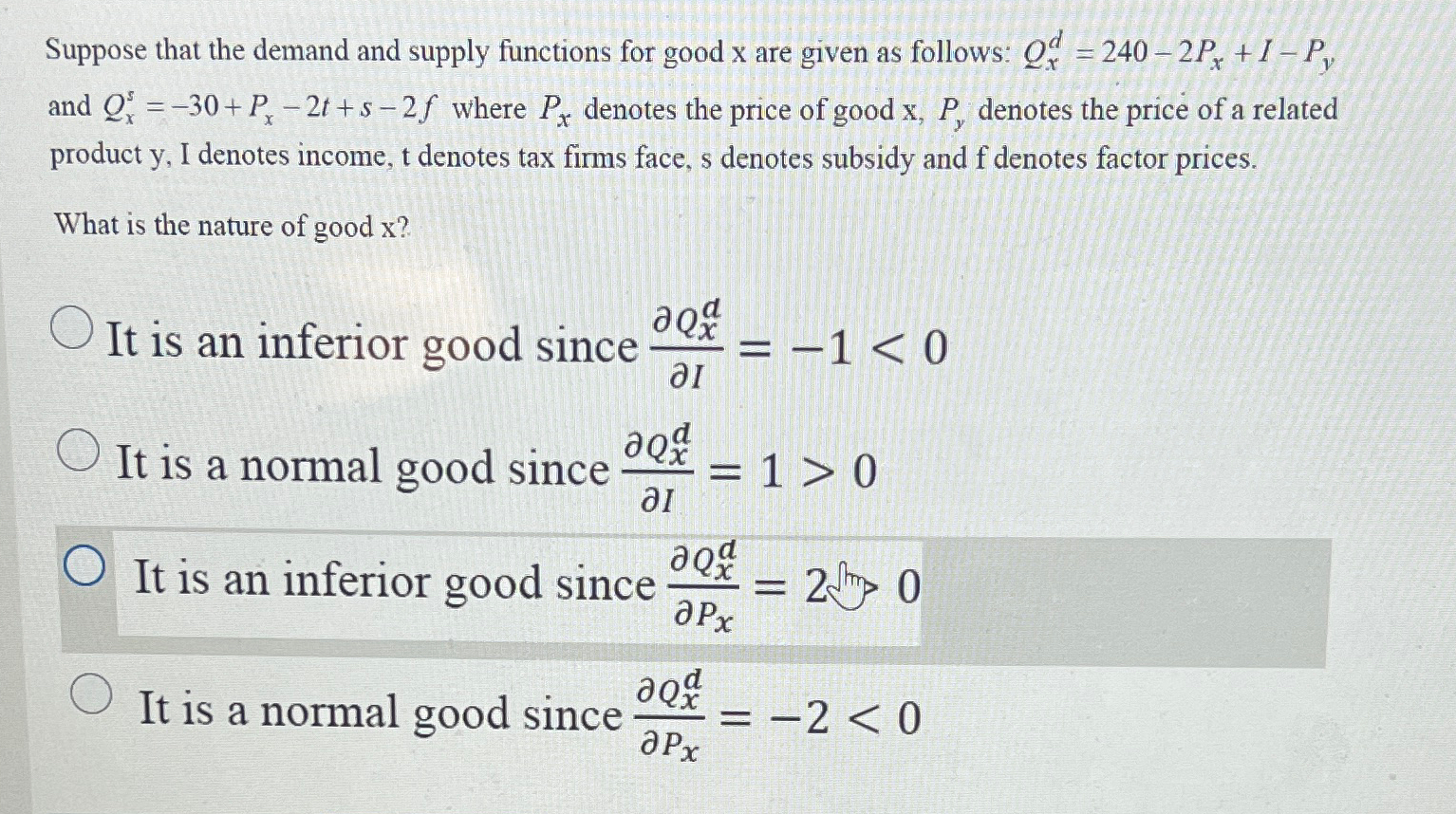 Solved Suppose that the demand and supply functions for good | Chegg.com