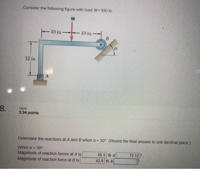 Solved Consider the following figure with load W= 100 lb. 10 | Chegg.com