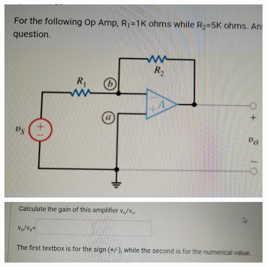 Solved For the following Op Amp, R1=1K ﻿ohms while R2=5K | Chegg.com