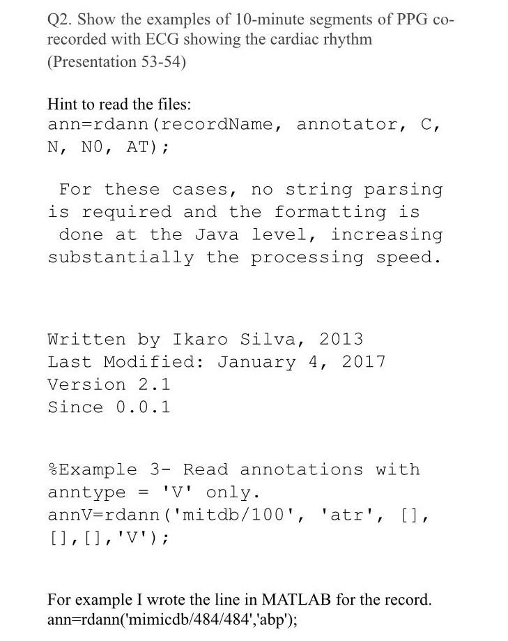 Q2. Show the examples of 10-minute segments of PPG | Chegg.com