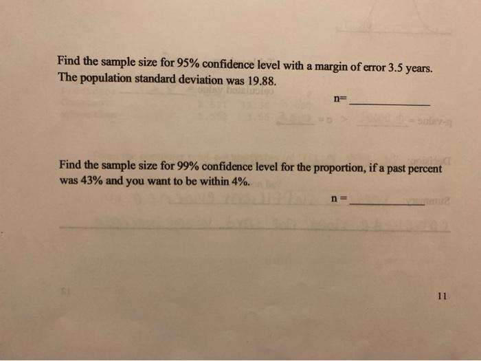 Solved Find the sample size for 95% confidence level with a | Chegg.com