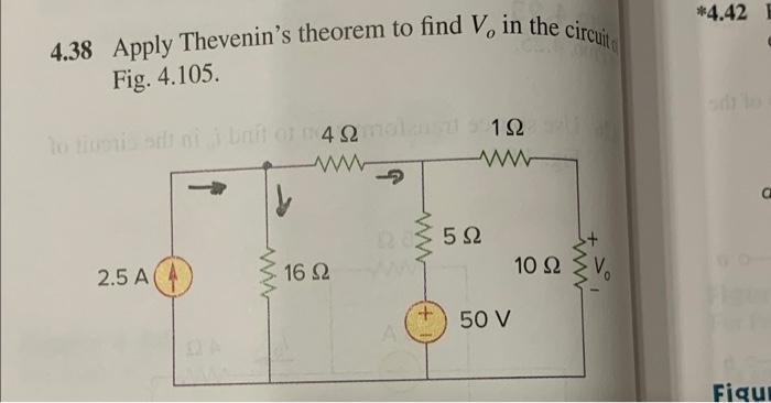 Solved 4.38 Apply Thevenin's theorem to find V, in the | Chegg.com