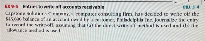 Solved EX 9-5 Entries to write off accounts receivable OBJ. | Chegg.com