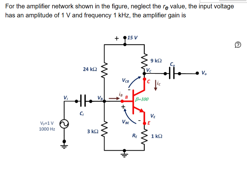 Solved For the amplifier network shown in the figure, | Chegg.com