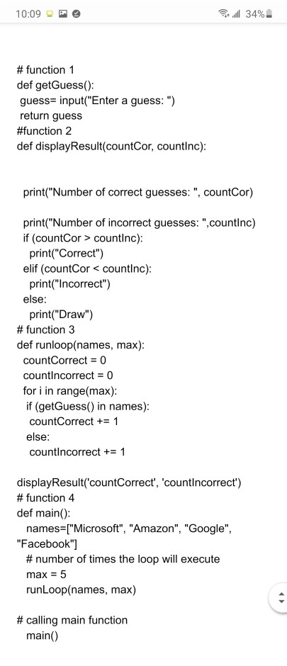 Solved 10:09 - P l 34%. # function 1 def getGuess(): | Chegg.com