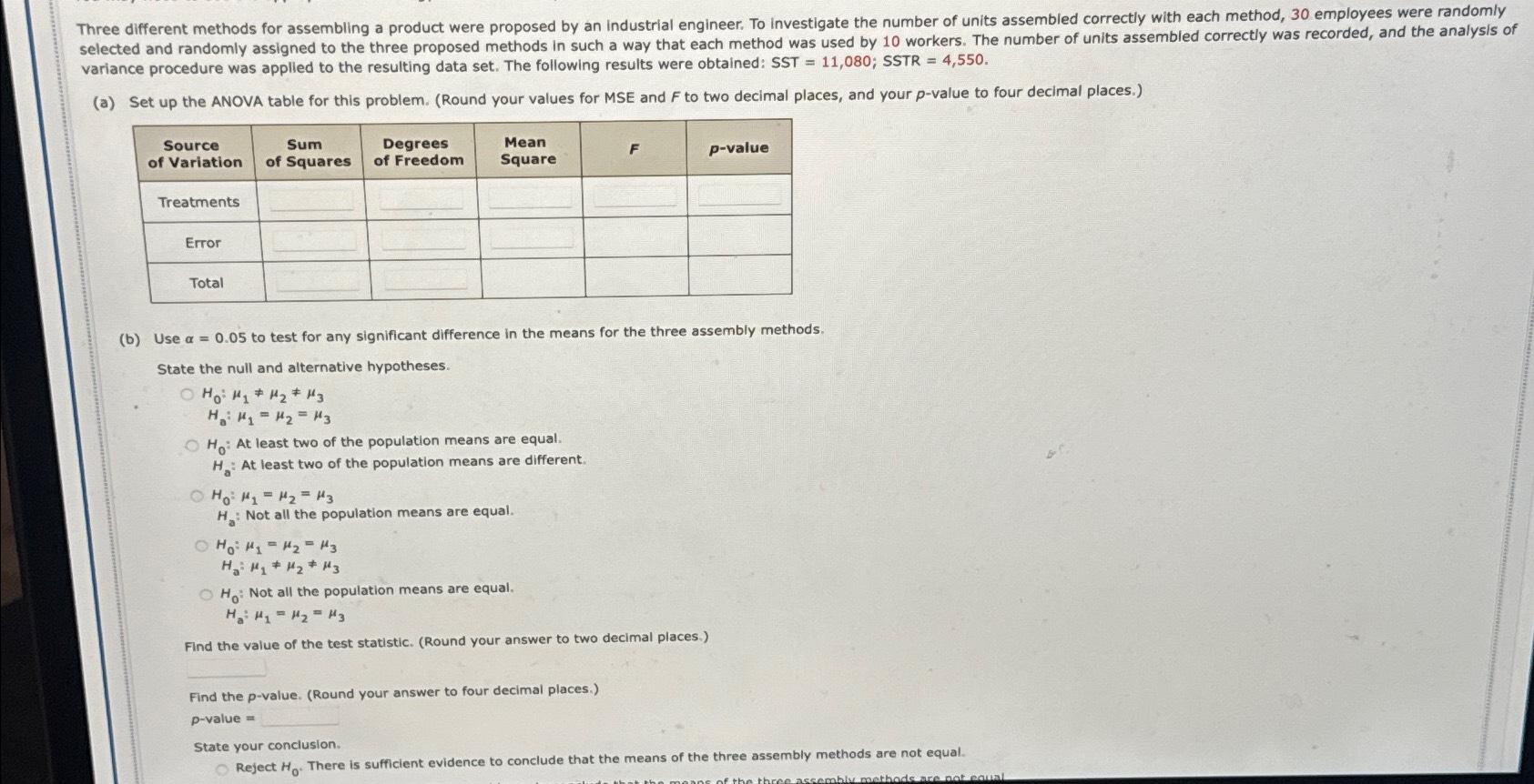 Solved variance procedure was applled to the resulting data | Chegg.com