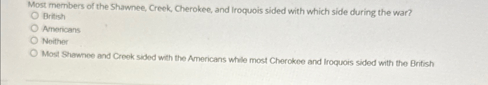 Solved Most members of the Shawnee, Creek, Cherokee, and | Chegg.com