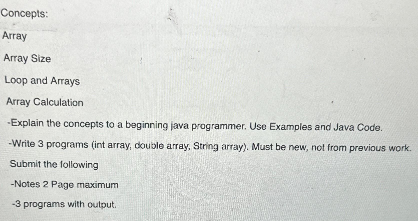 Solved Conceptsarrayarray Sizeloop And Arraysarray