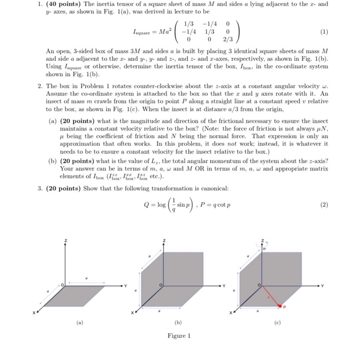1. (40 points) The inertia tensor of a square sheet | Chegg.com