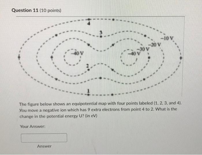 Solved The figure below shows an equipotential map with four | Chegg.com