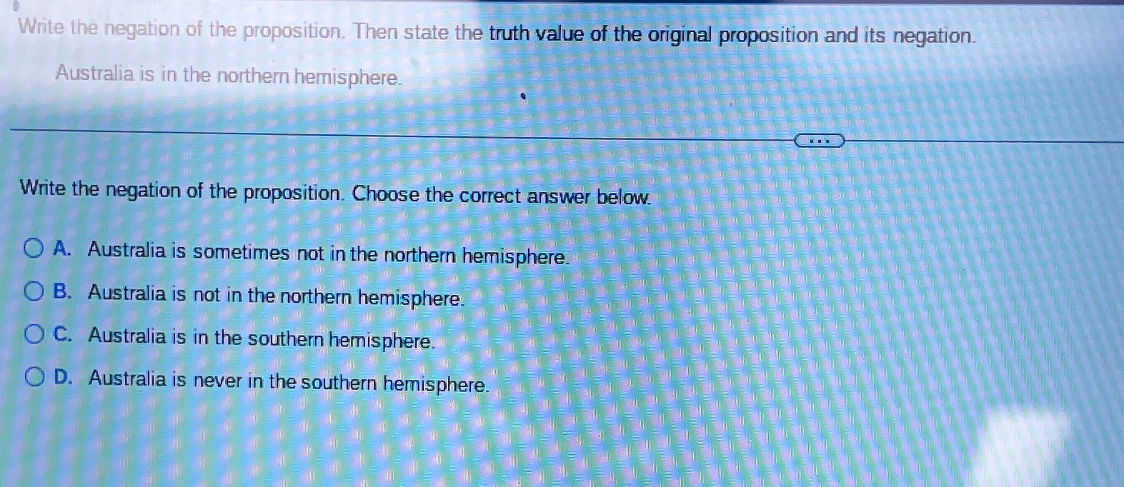 Solved Write the negation of the proposition. Then state the | Chegg.com