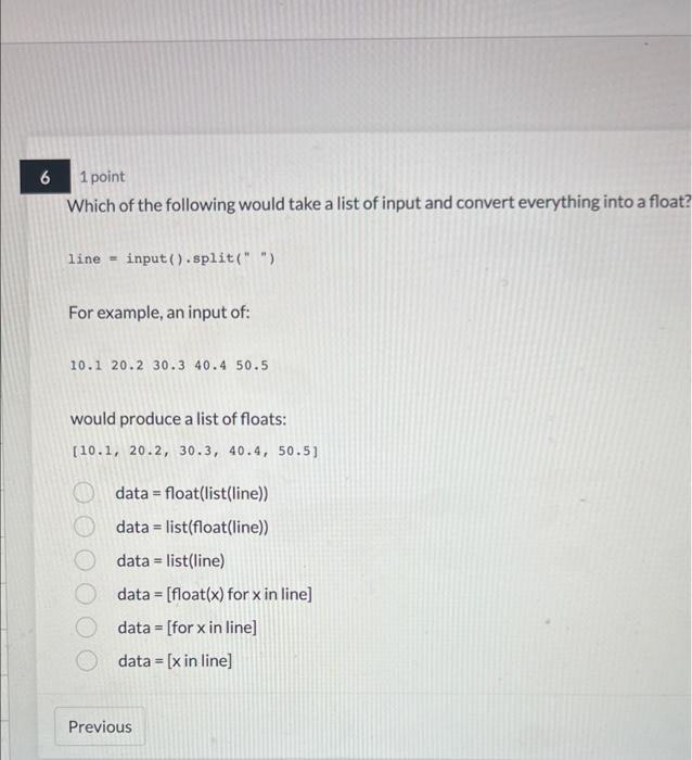 Solved 61 point Which of the following would take a list of | Chegg.com