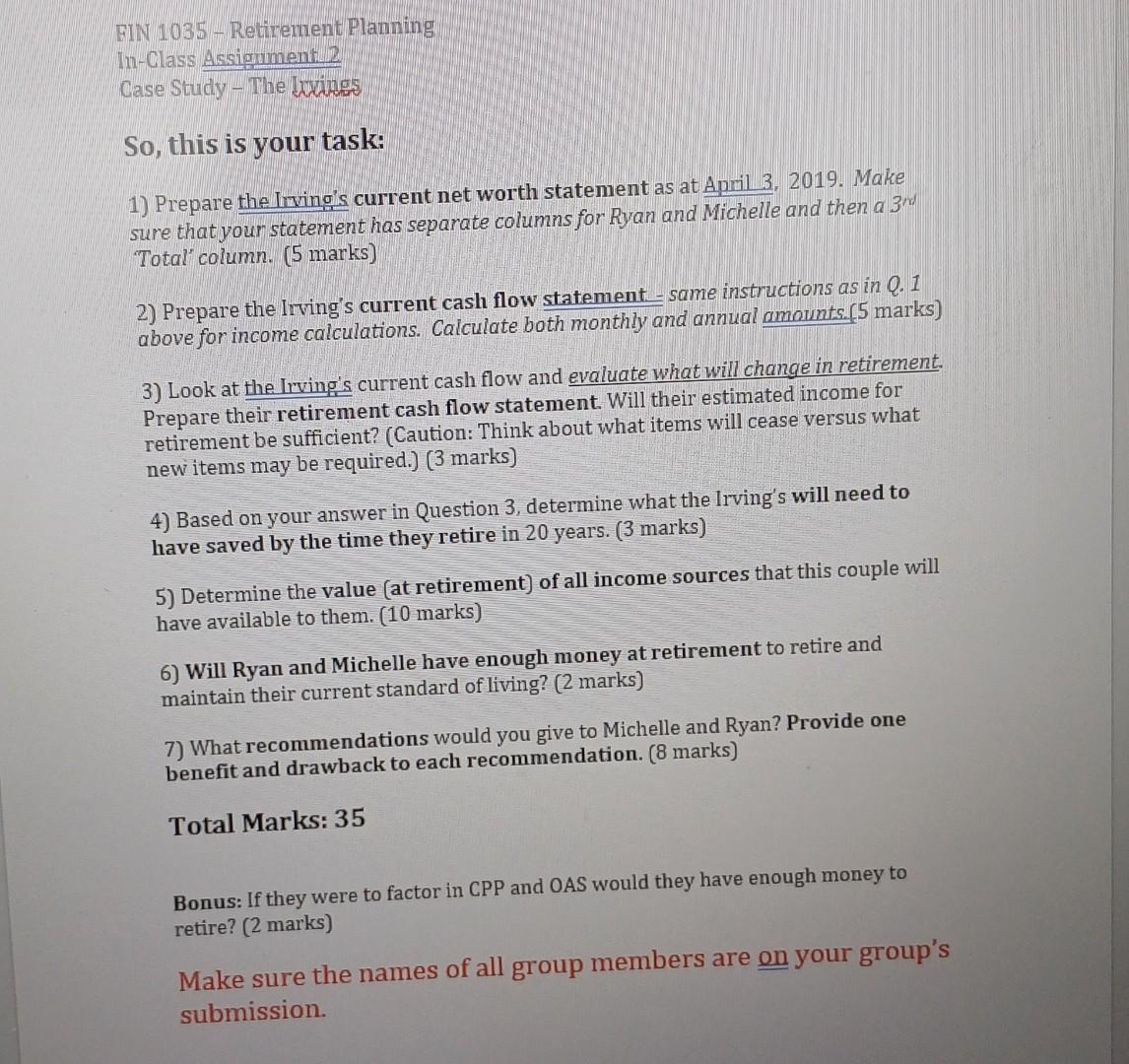 Solved FIN 1035 - Retirement Planning In-Class Assignment 2 | Chegg.com