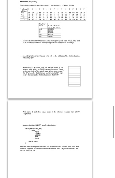 Problem 4 [17 points) The following table shows the | Chegg.com
