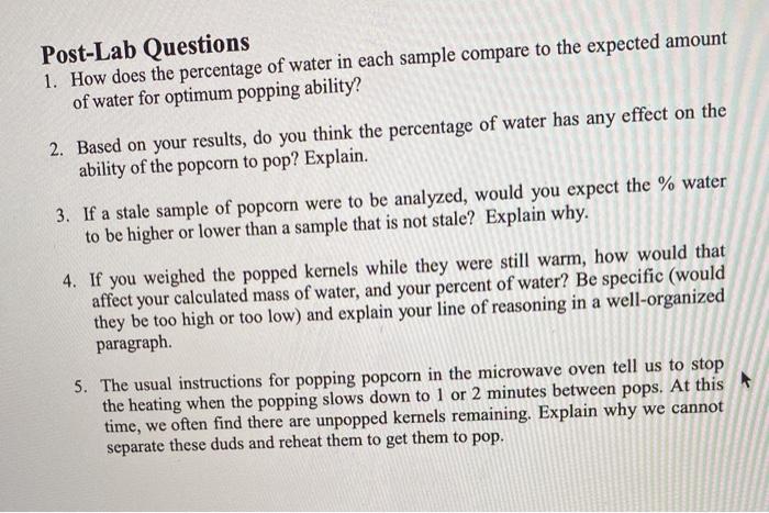 Solved Post-Lab Questions 1. How does the percentage of | Chegg.com