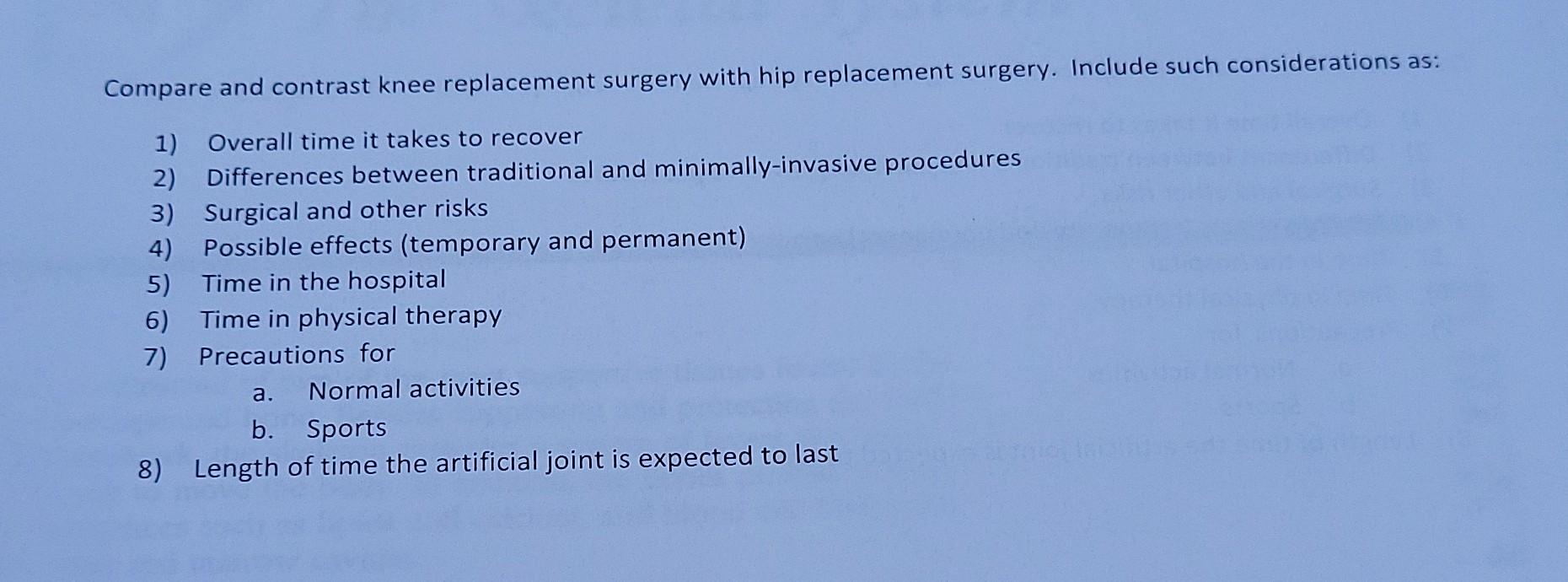 Solved Compare and contrast knee replacement surgery with | Chegg.com