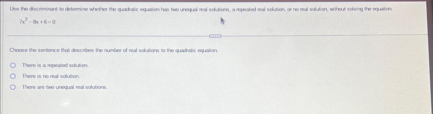 Solved Use the discriminant to determine whether the | Chegg.com