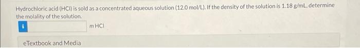 Solved Hydrochloric acid (HCI) is sold as a concentrated | Chegg.com