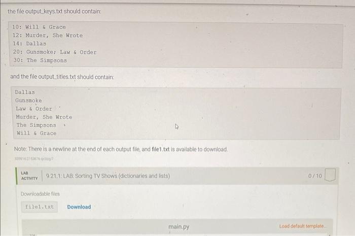 Solved 9.21 LAB: Sorting TV Shows (dictionaries and lists) | Chegg.com